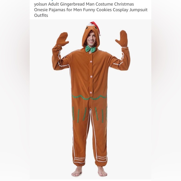 Other | Adult Gingerbread Man Costume Christmas Onesie Pajamas For Men ...